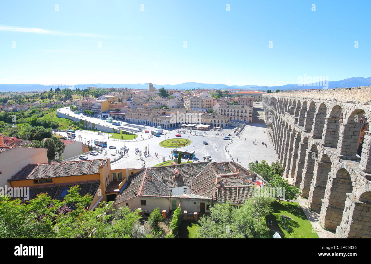 Historical town cityscape and Aqueduct Segovia Spain Stock Photo - Alamy