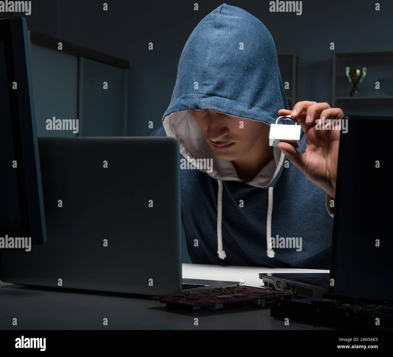 The hacker hacking computer at night Stock Photo - Alamy