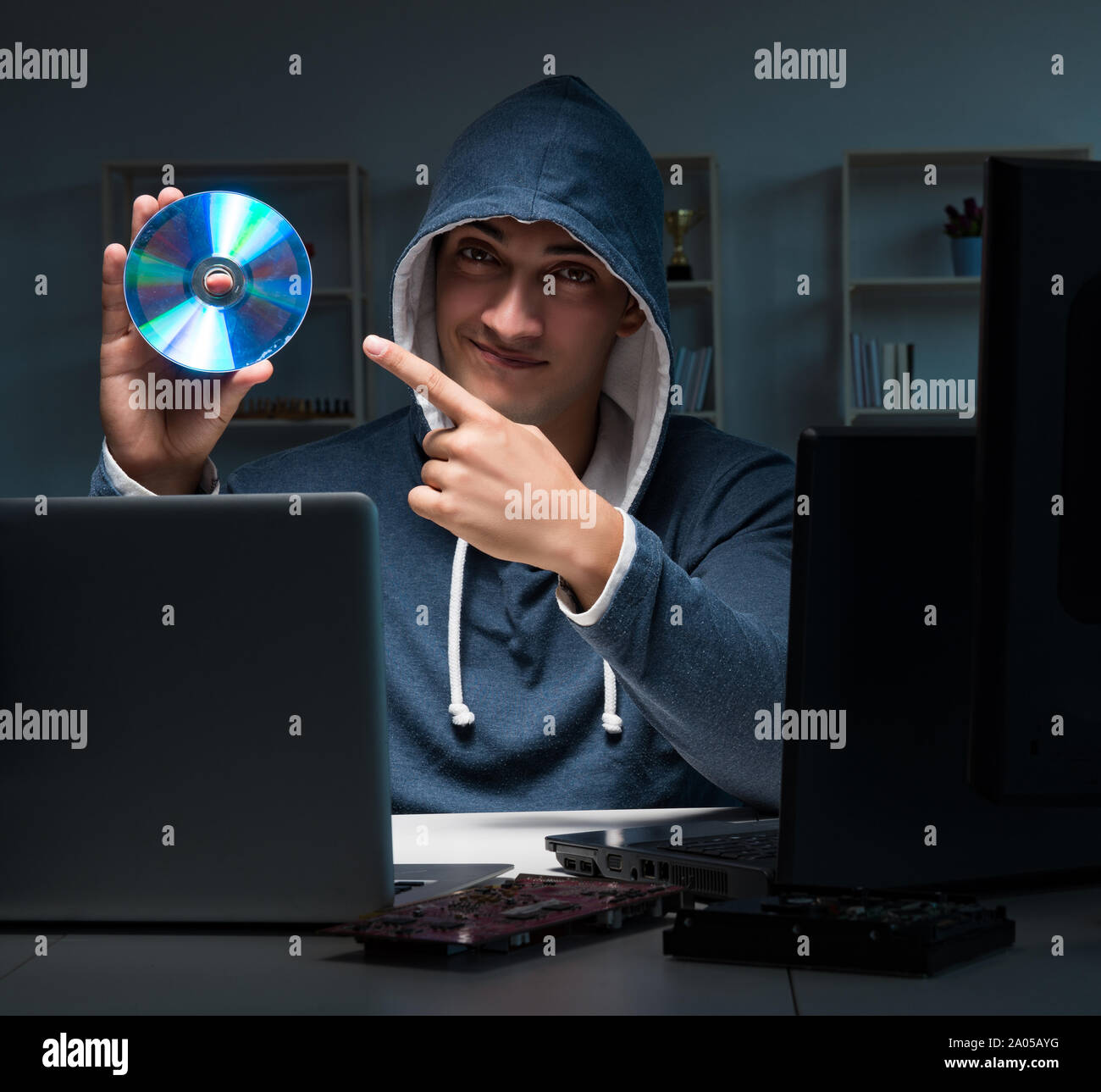 The hacker hacking computer at night Stock Photo - Alamy