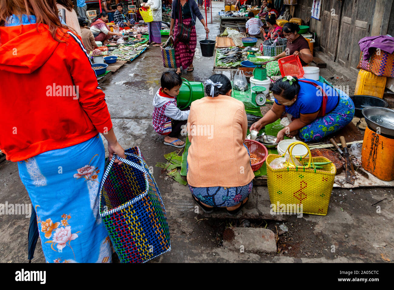 Local Burmese Women Selling Fresh Fish In Mingalar Market, Nyaung Shwe ...