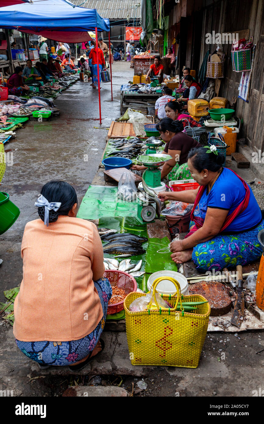 Local Burmese Women Selling Fresh Fish In Mingalar Market, Nyaung Shwe ...