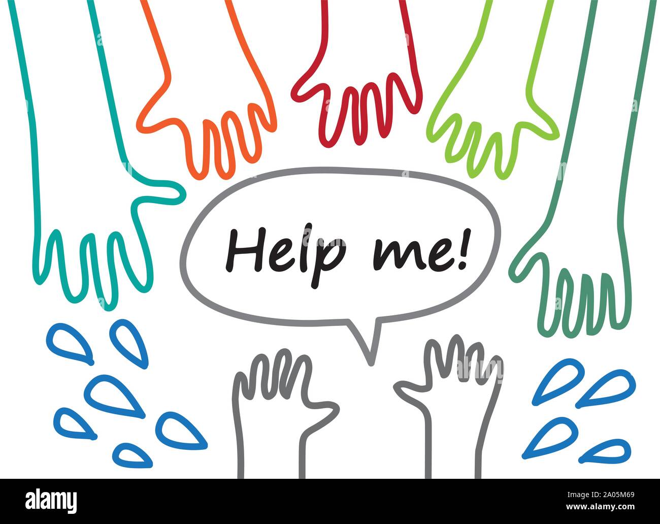 Child hand lines symboll rescue help support. Color vector illustration ...