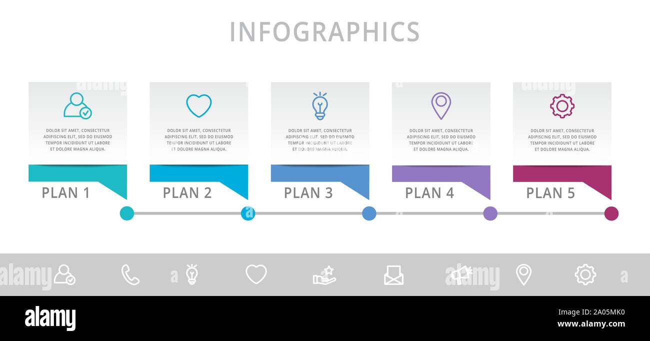 Vector modern infographic flat template label for five diagrams, graph, presentation. Business ...