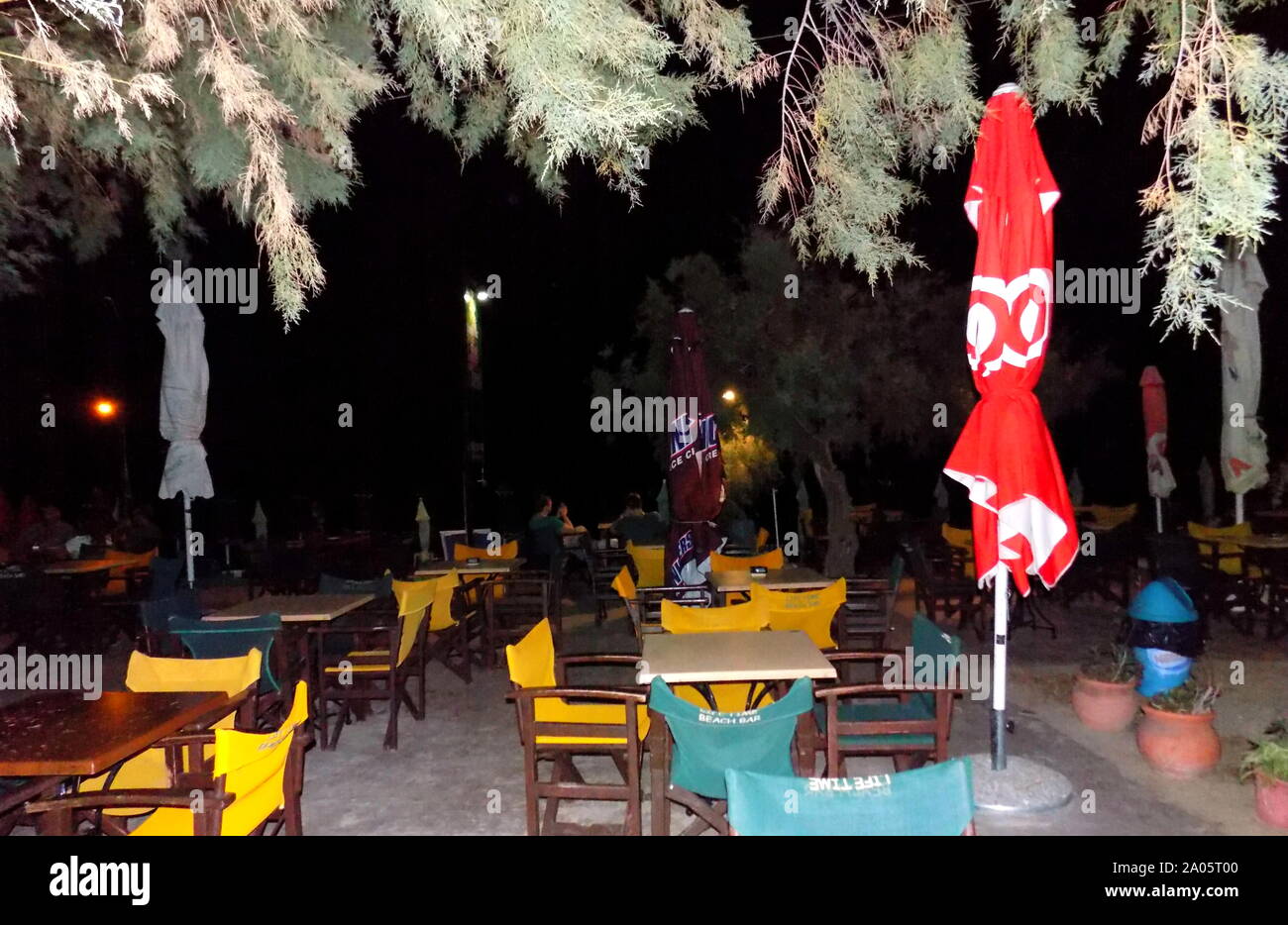 table, chair, in the, sea, beach, night, cafe, restaurant Stock Photo ...