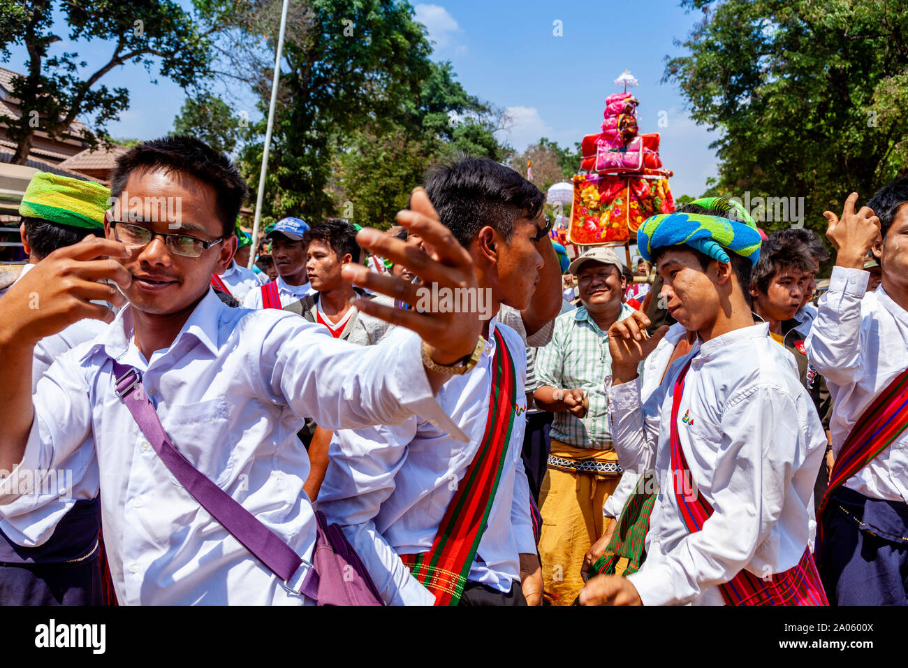 Young Men From The Pa’O Ethnic Group Dancing At The Kakku Pagoda ...