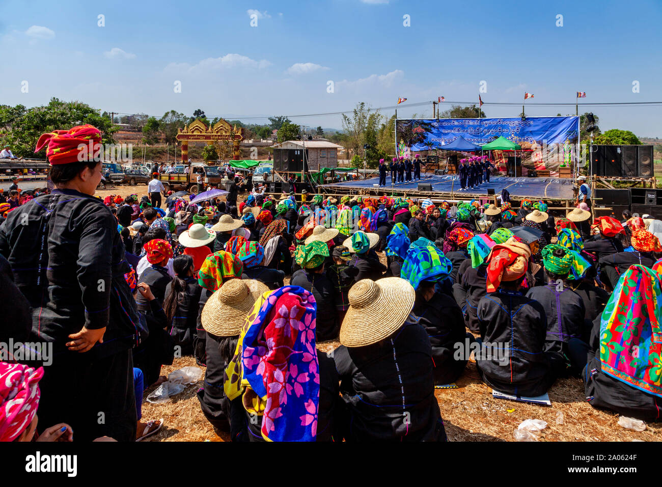 A Large Crowd Of People From The Pa’O Ethnic Group Watch A Traditional ...