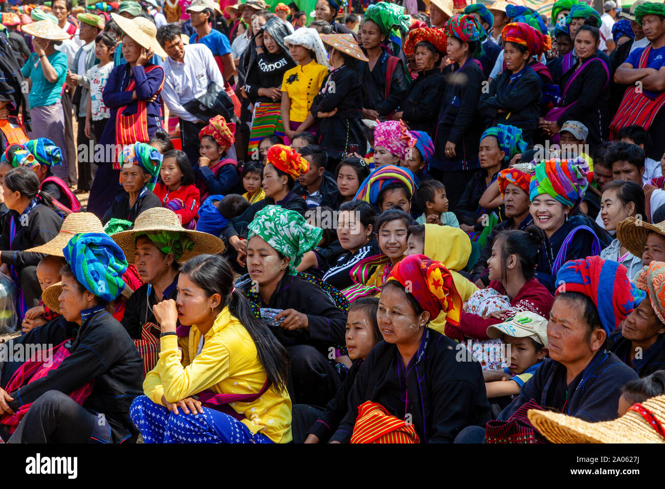 A Large Crowd Of People From The Pa’O Ethnic Group Watch A Traditional ...