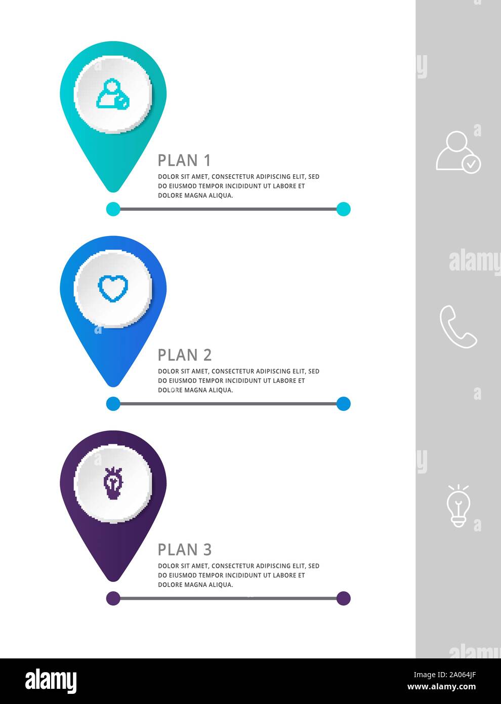 Vector modern infographic flat template pin for three paper label ...