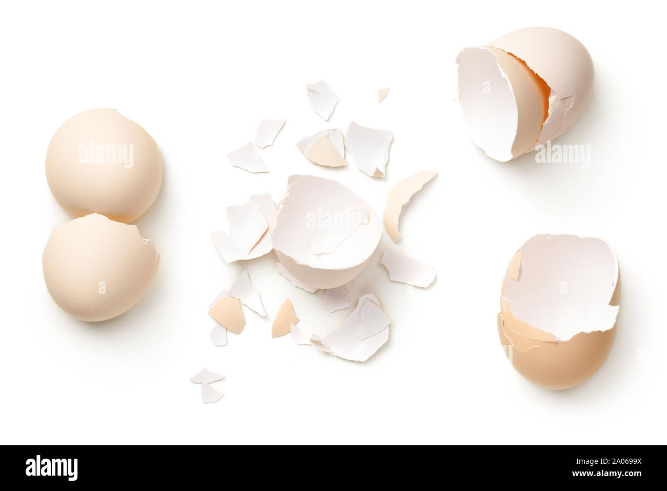 Egg shells isolated on white background. Top view, flat lay Stock Photo ...
