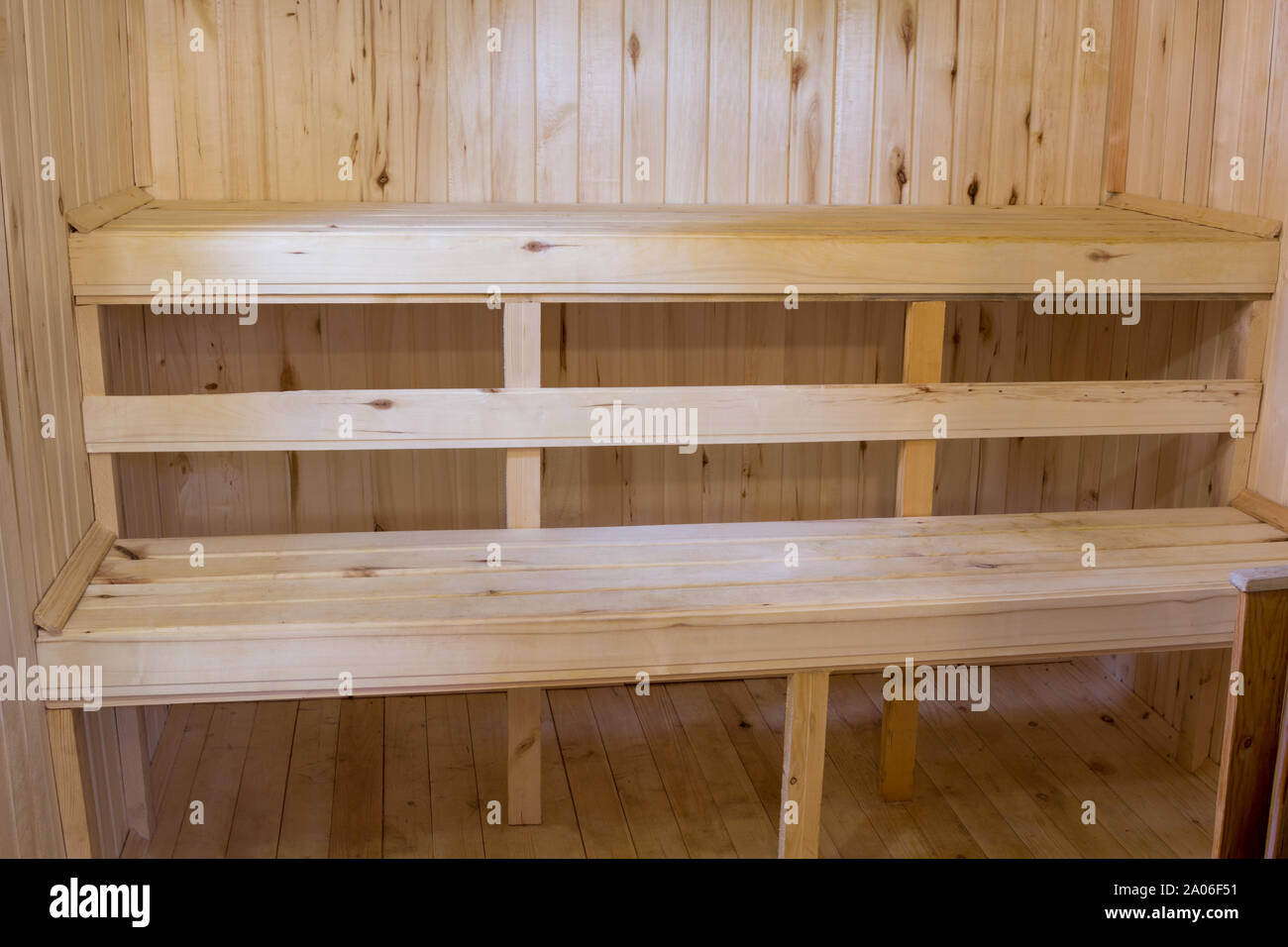 wooden bench in a traditional Russian bath Stock Photo - Alamy
