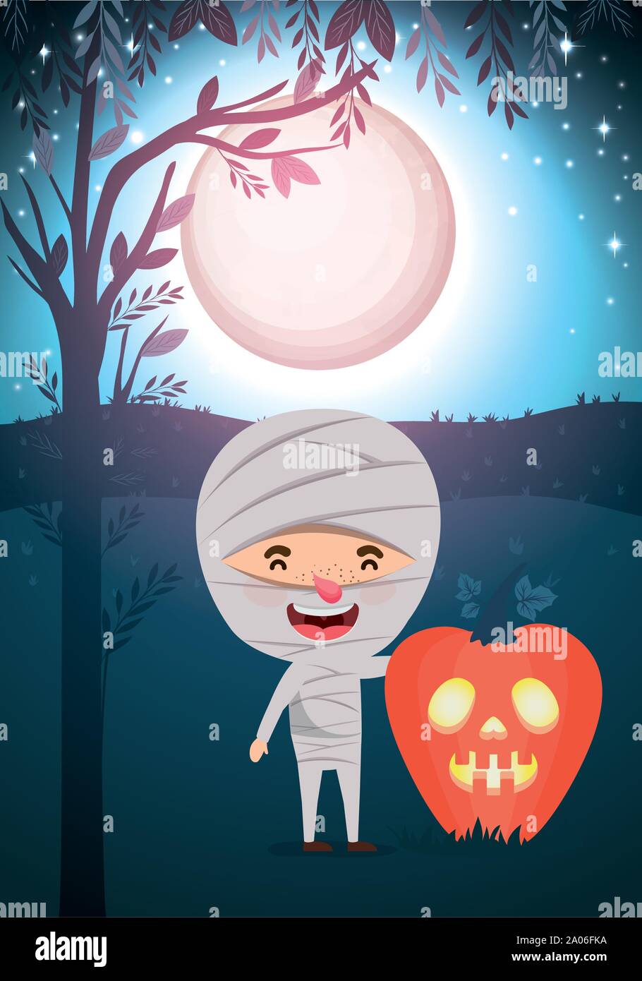 halloween season scene with boy costume mummy Stock Vector Image & Art ...