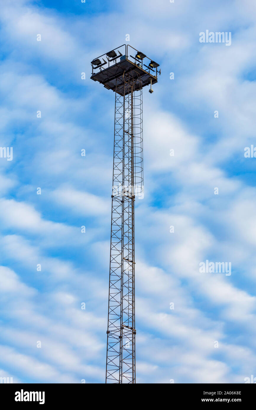 Tall Tower With Reflectors and Cctv Camera at Construction Site Stock ...