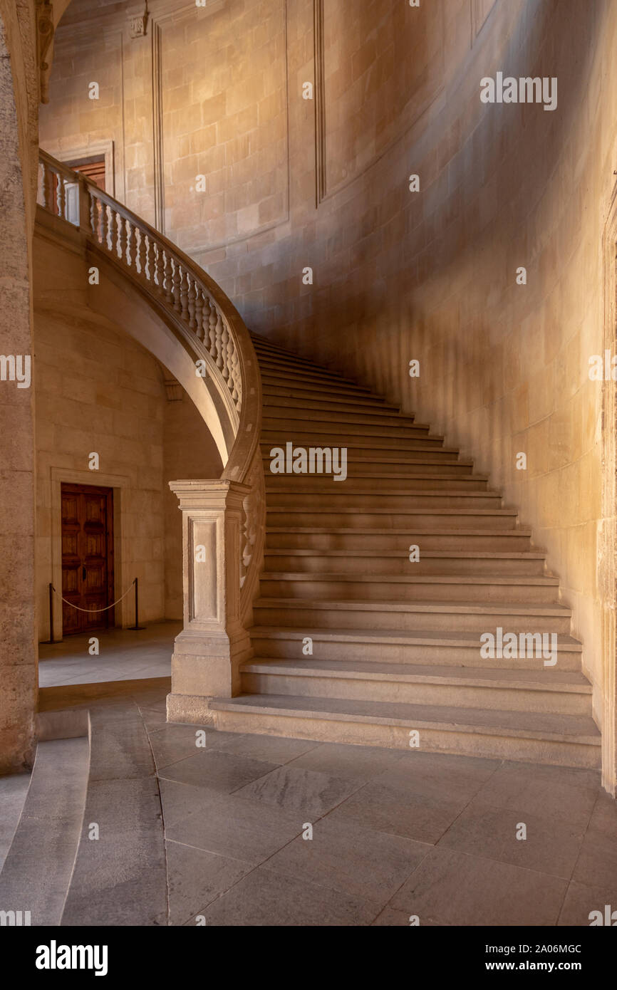 Stairway of The Palace of Charles V, The Alhambra, Granada Stock Photo ...