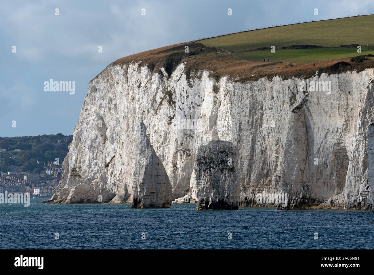 Studland, Dorset, England, UK. September 2019. White chalk cliffs of ...