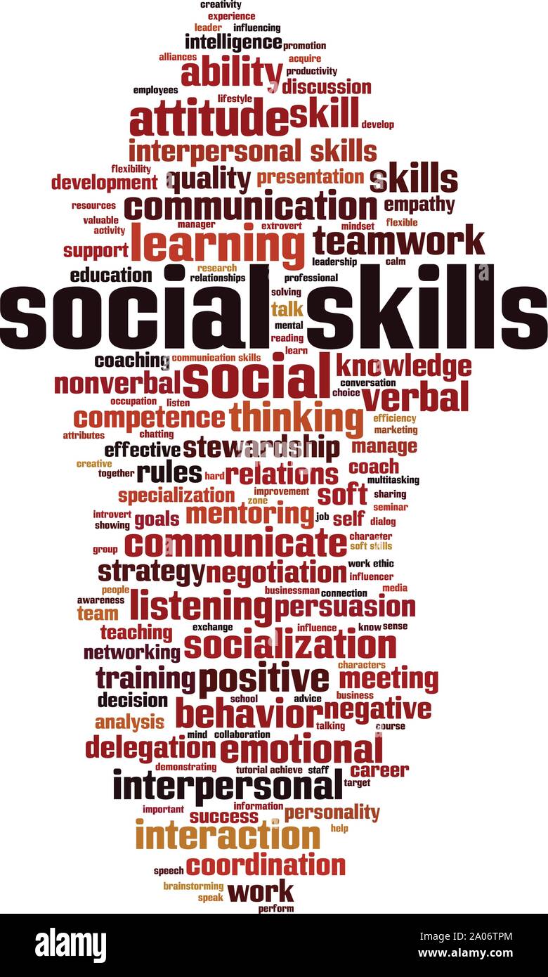 Social skills word cloud concept. Collage made of words about social ...
