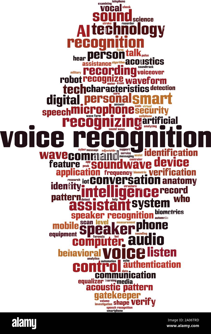 Voice recognition word cloud concept. Collage made of words about voice ...