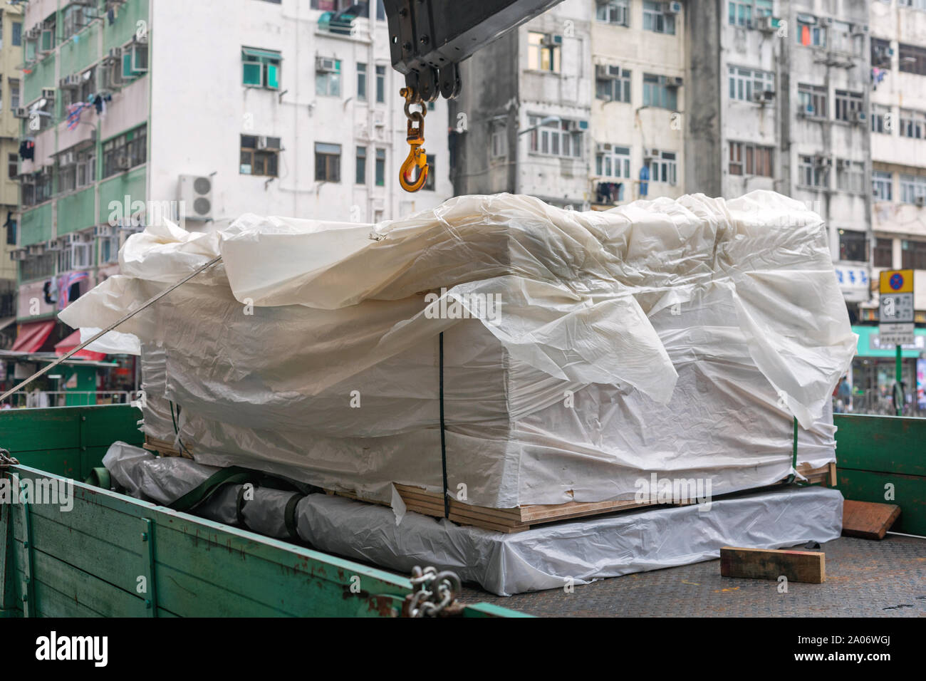 Wrapped Pallet With Cargo at Truck Shipping Stock Photo - Alamy