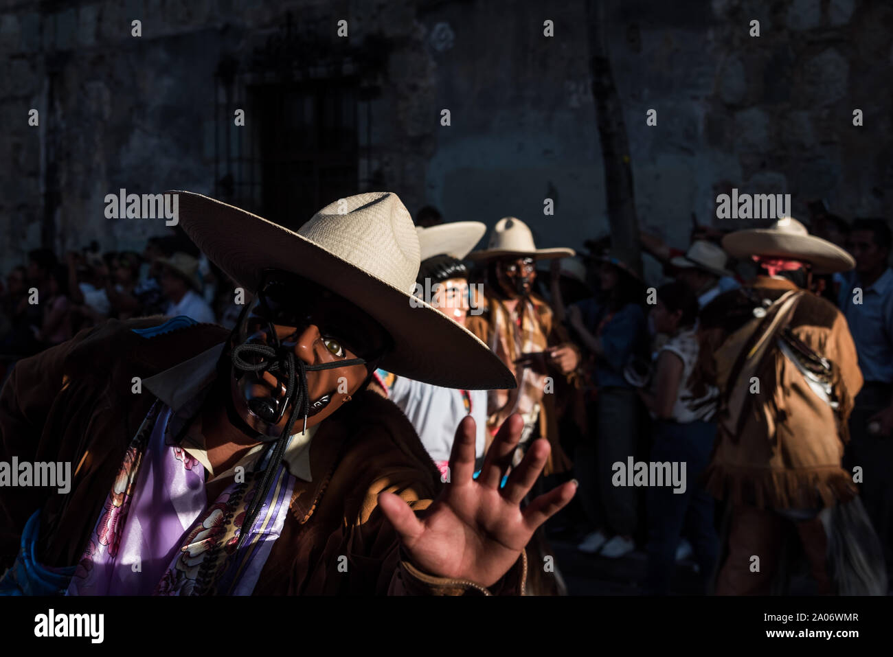 July 28, 2019: Masked performers parade in the Guelaguetza festival in ...