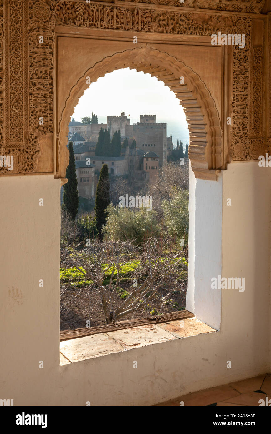 The Alhambra Through Window of The Generalife, Granada Stock Photo - Alamy