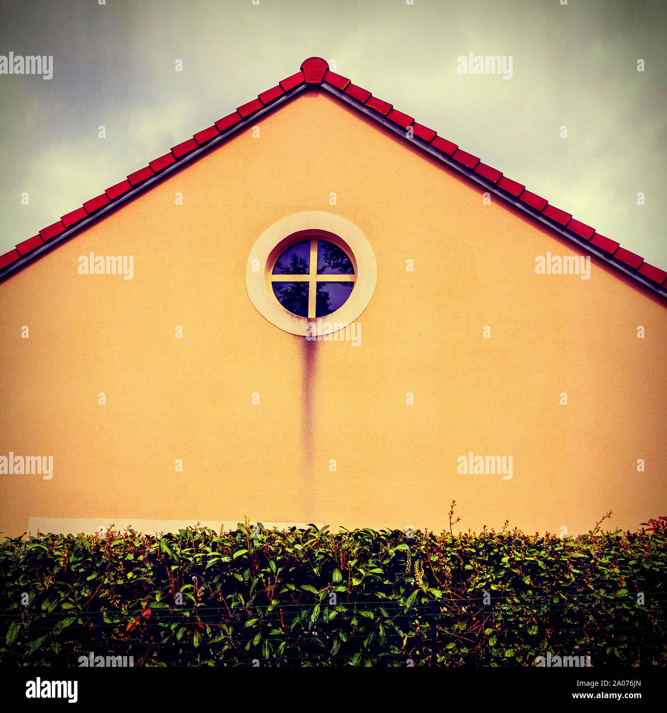 Gable Of A House With A Circular Window High Resolution Stock ...