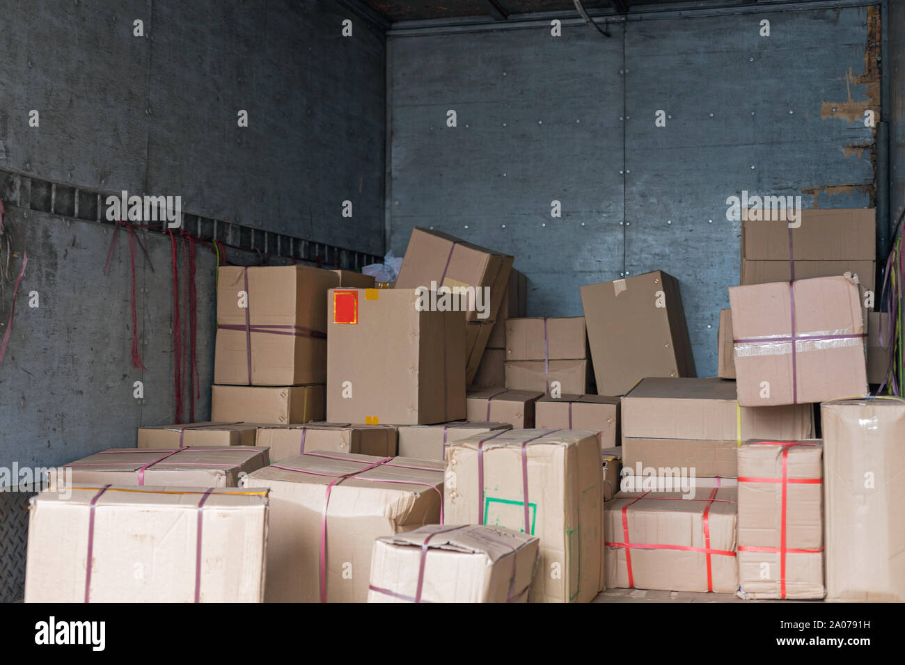Boxes of Cargo Goods Delivery Shipping in Truck Stock Photo - Alamy