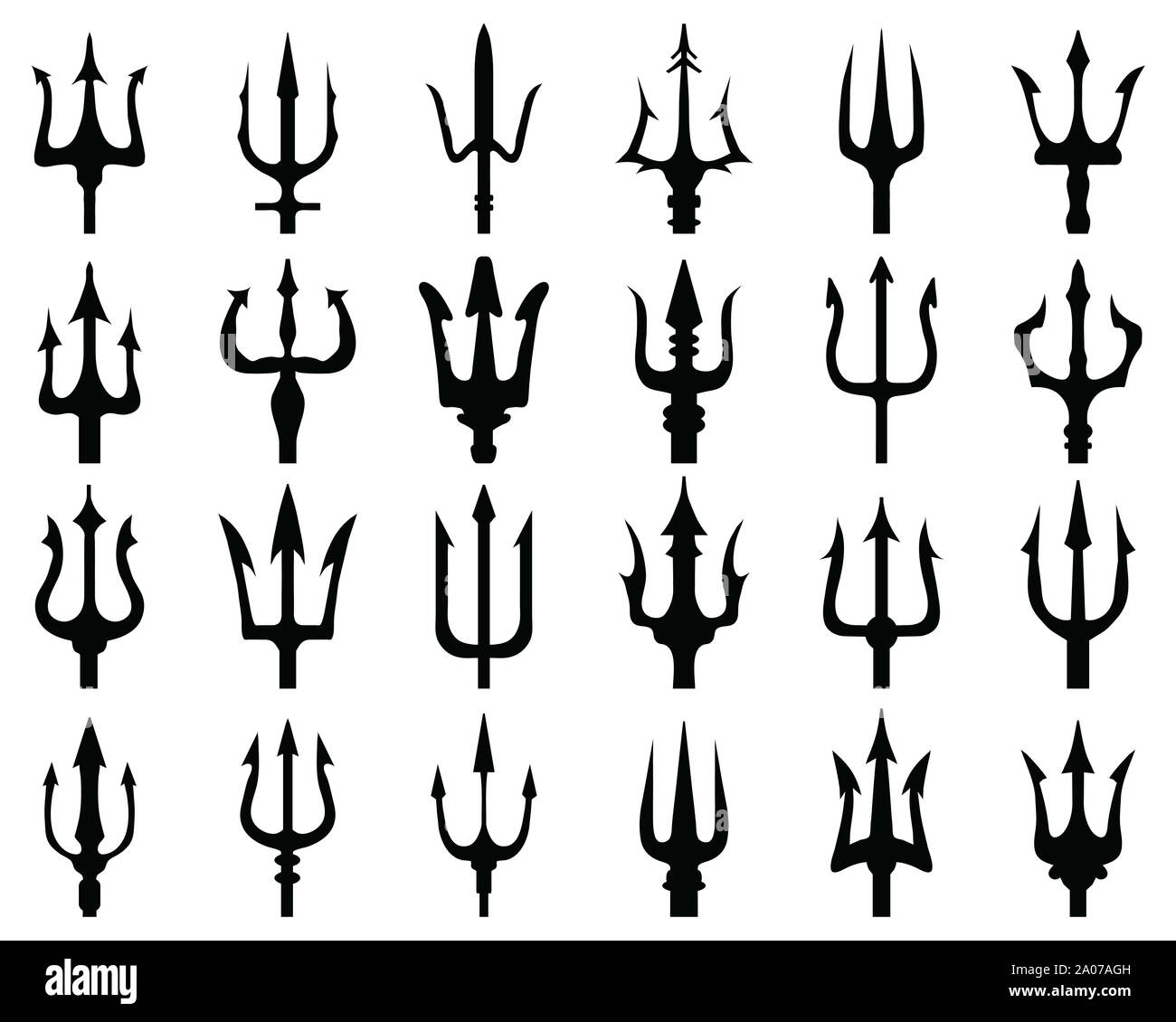Set of trident, black silhouettes on a white background Stock Photo - Alamy