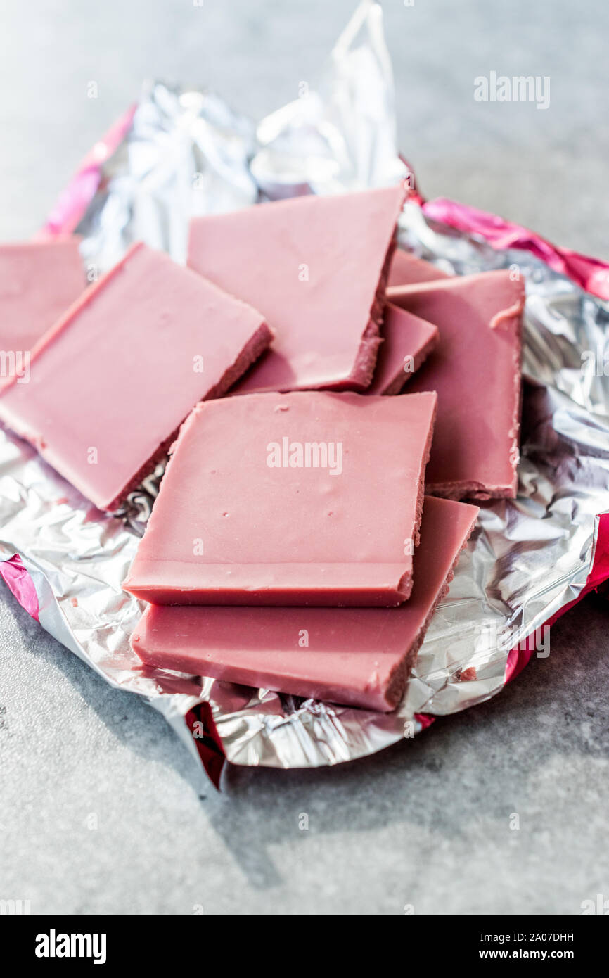 Ruby Chocolate Pieces. New Type of Processing Cocoa Beans. Sweet Snacks ...