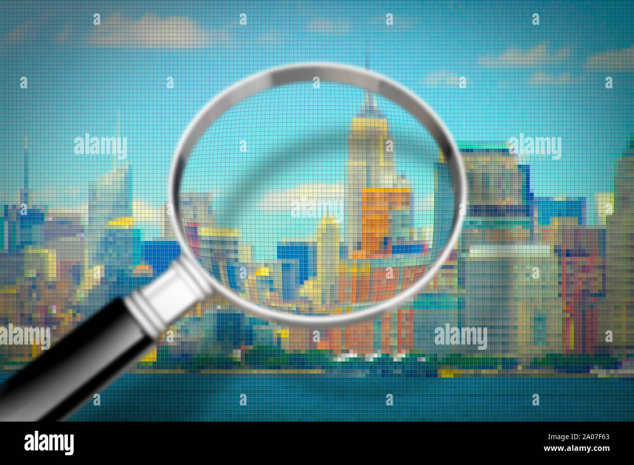 Getting to know Manhattan - Concept image seen through a magnifying ...