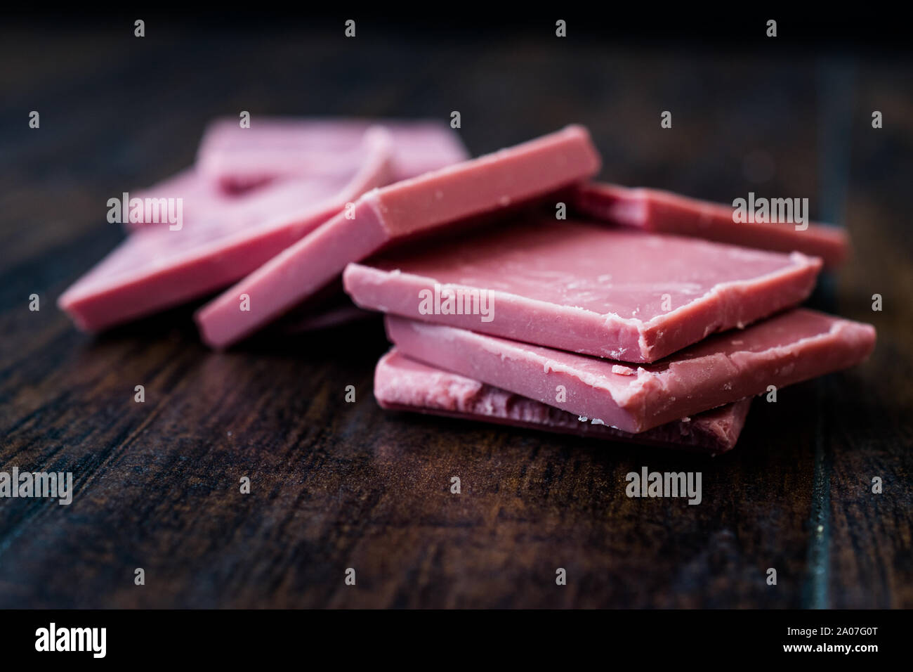 Ruby Chocolate Pieces. New Type of Processing Cocoa Beans. Sweet Snacks ...