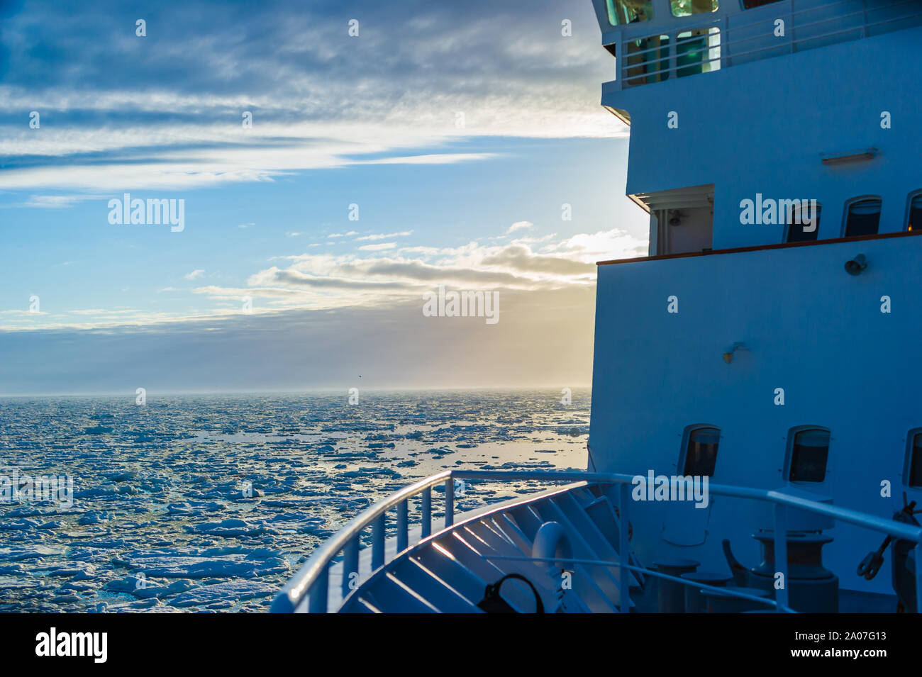 Ship bridge in the ice pack in the Arctic Circle, Barentsoya, Svalbard ...