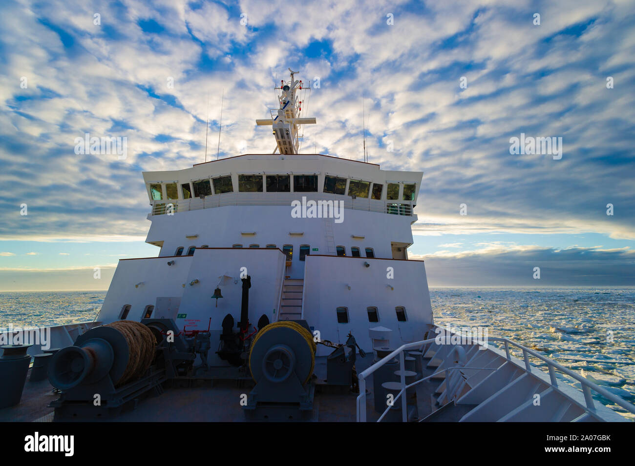 Ship bridge in the ice pack in the Arctic Circle, Barentsoya, Svalbard ...