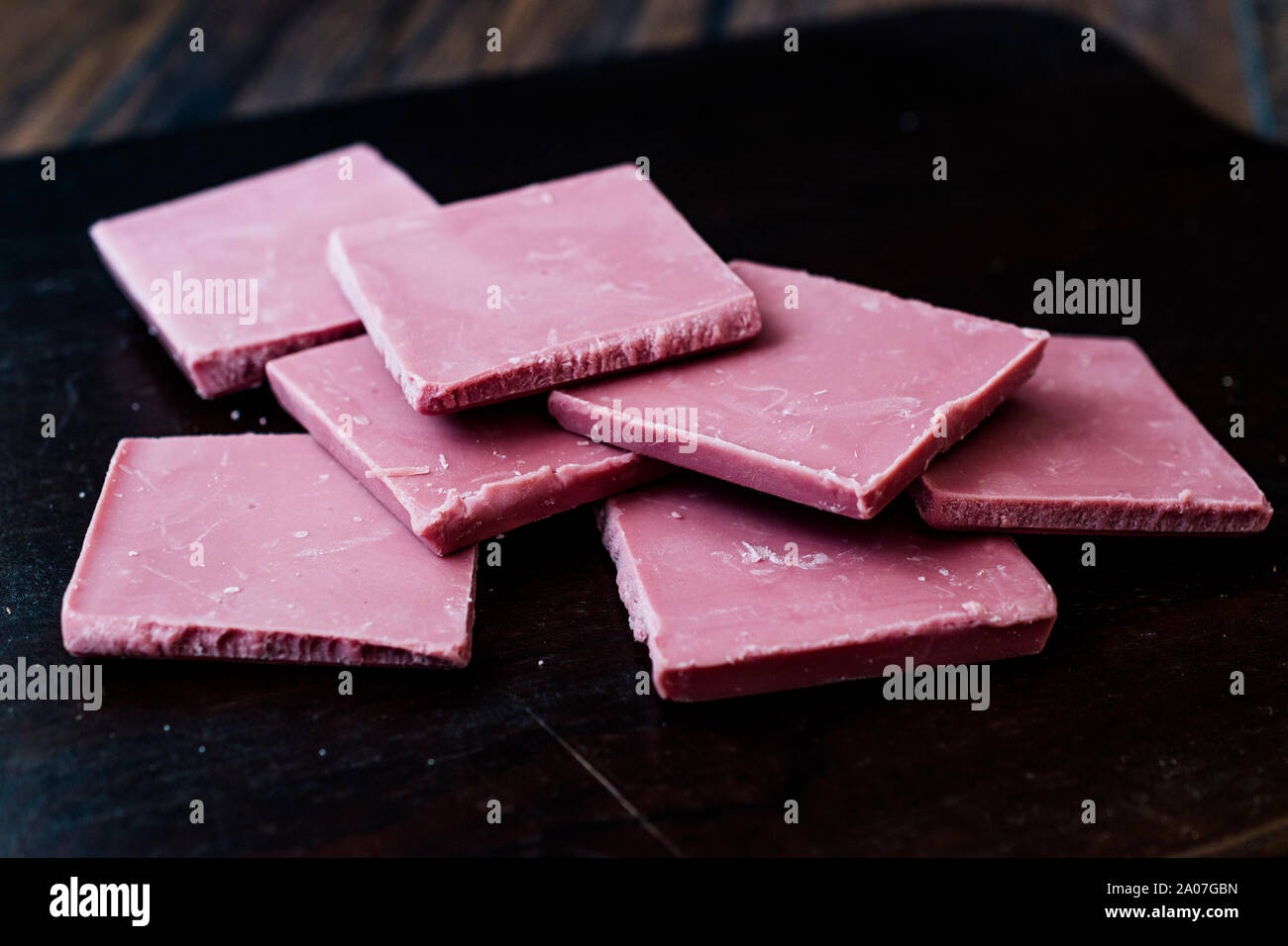 Ruby Chocolate Pieces. New Type of Processing Cocoa Beans. Sweet Snacks ...