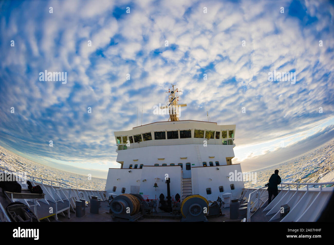 Ship bridge in the ice pack in the Arctic Circle, Barentsoya, Svalbard ...