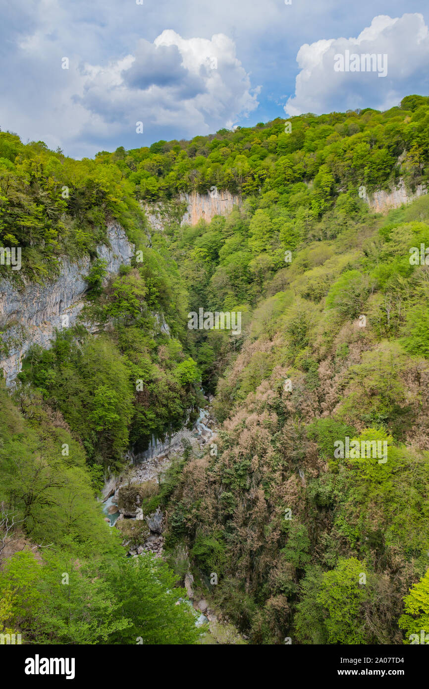 A picture of the Okatse Canyon as seen from a viewing platform Stock ...