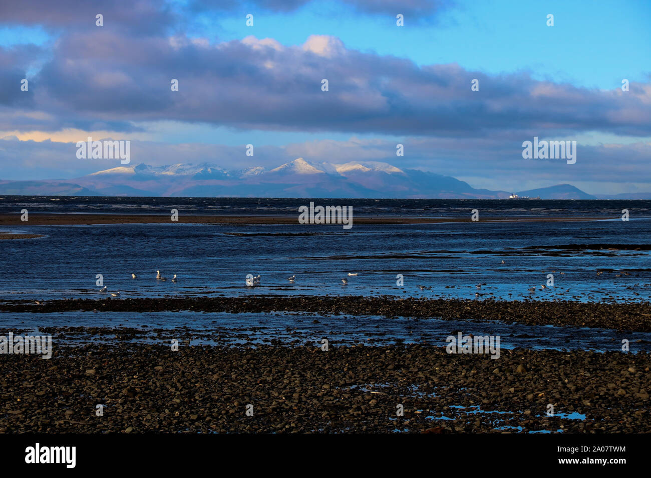 View of the Isle of Arran from Ayr beach Scotland Stock Photo - Alamy