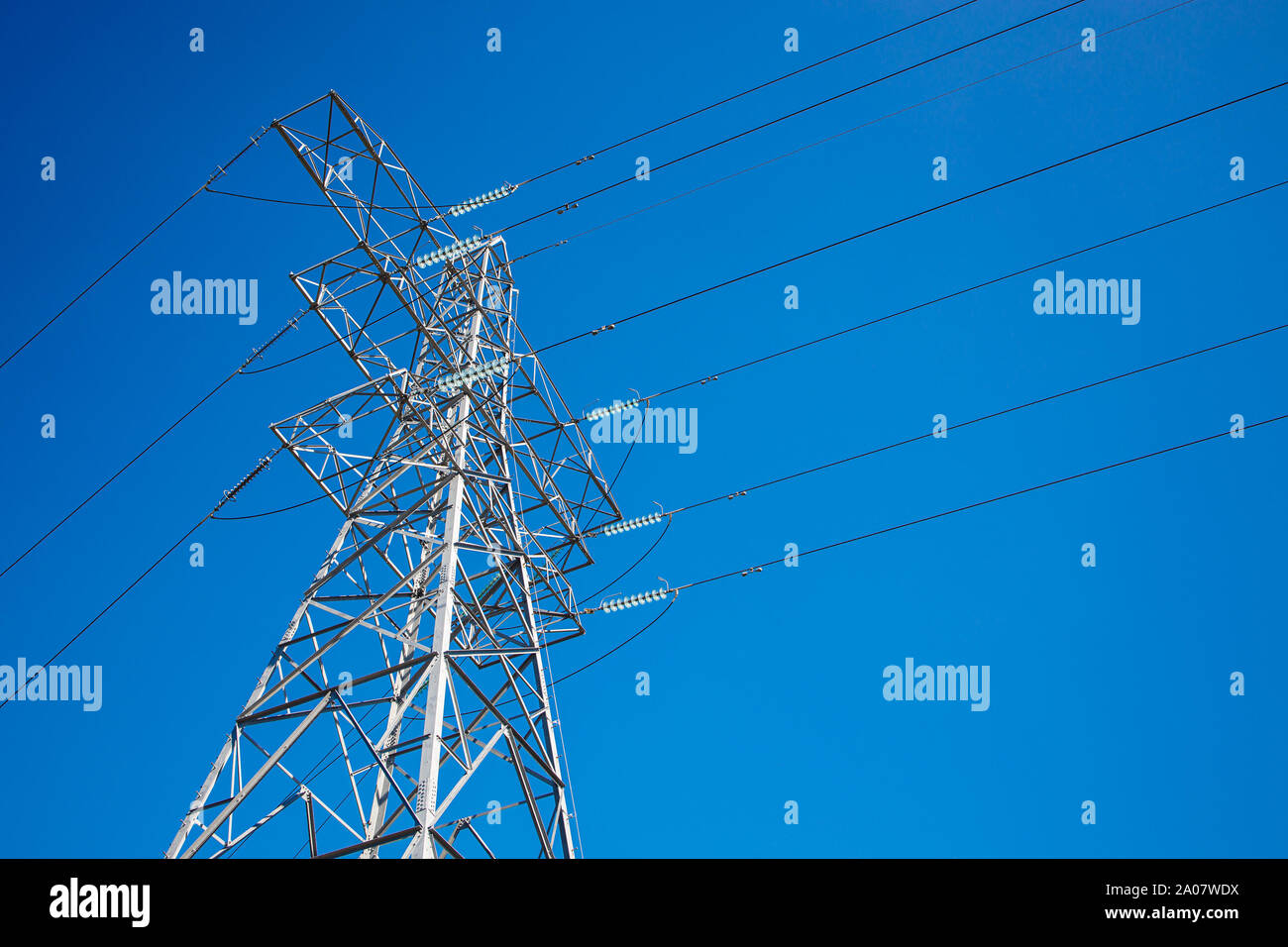 Pylon and High Voltage Powerline with Background Blue Sky Stock Photo ...