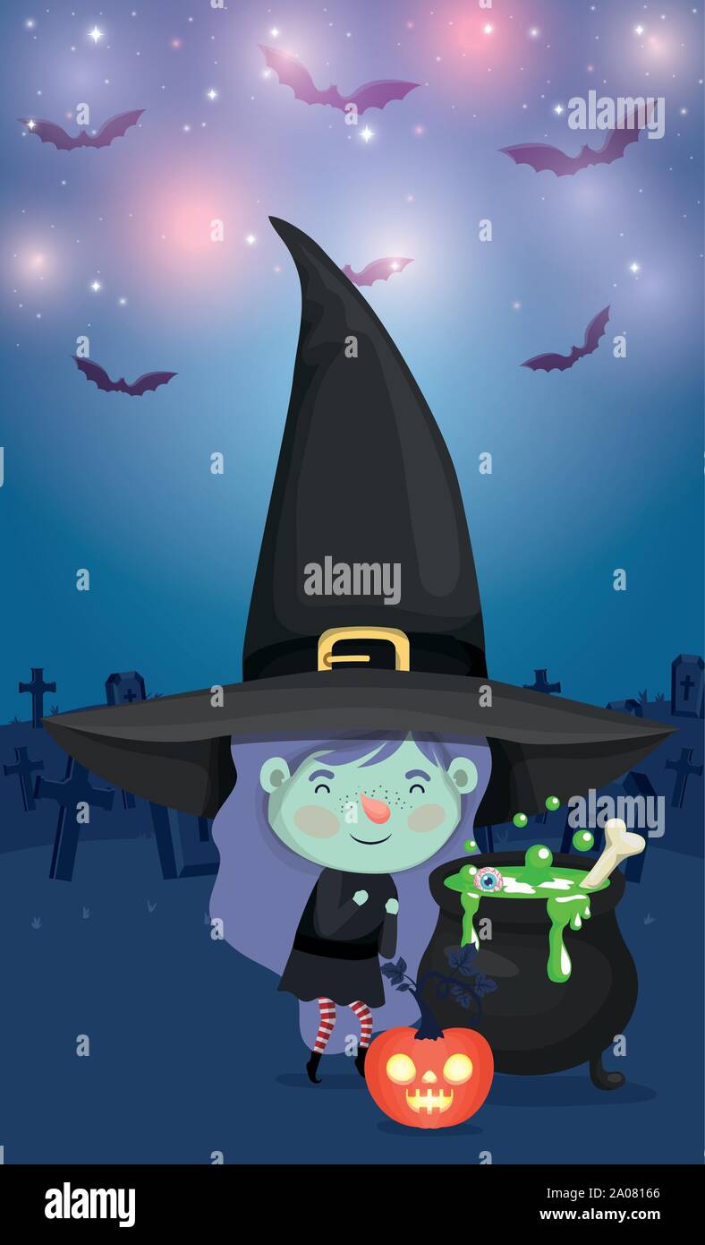 halloween season scene with girl costume witch Stock Vector Image & Art ...
