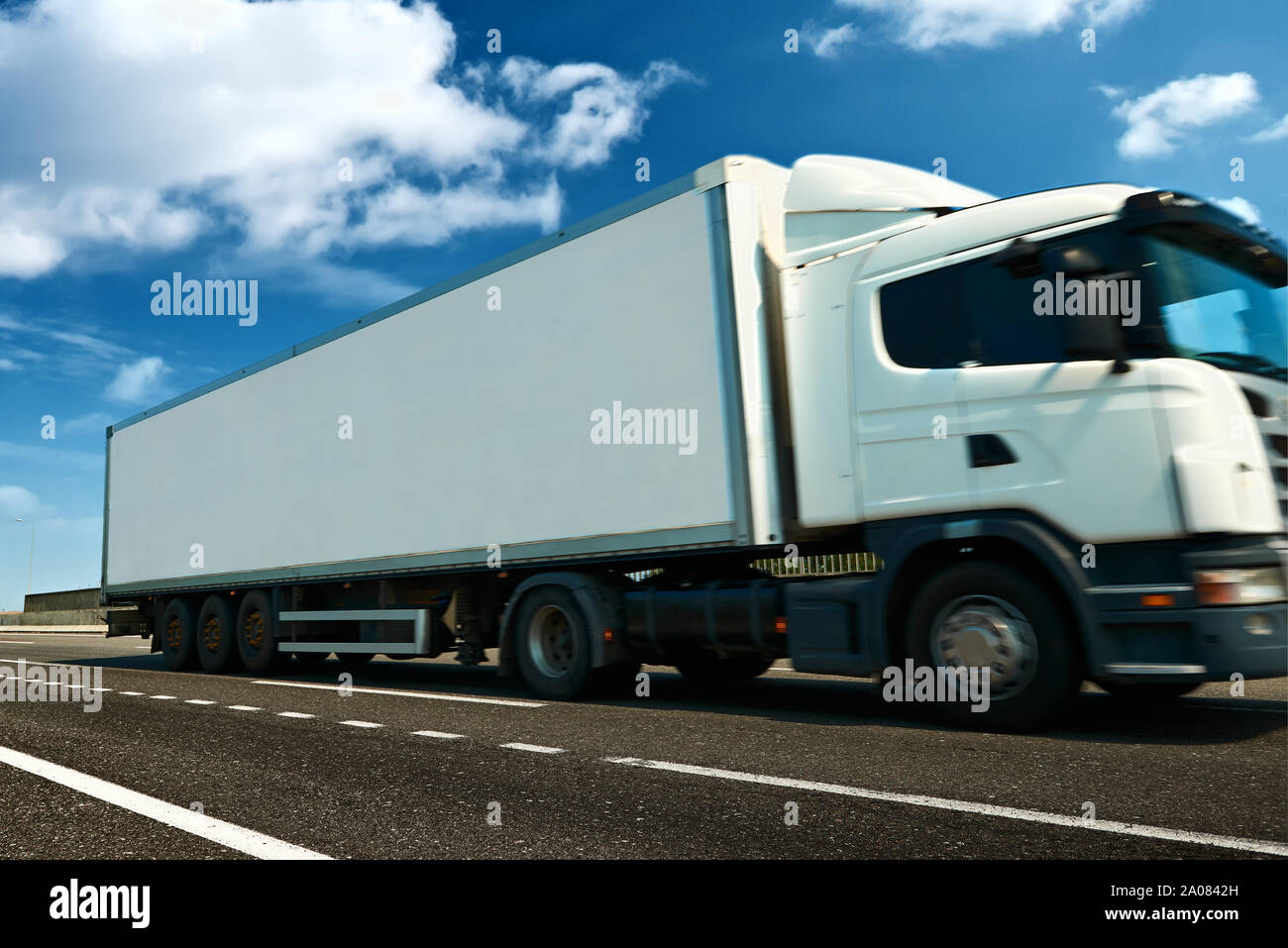 White truck and container is on highway - business, commercial, cargo ...