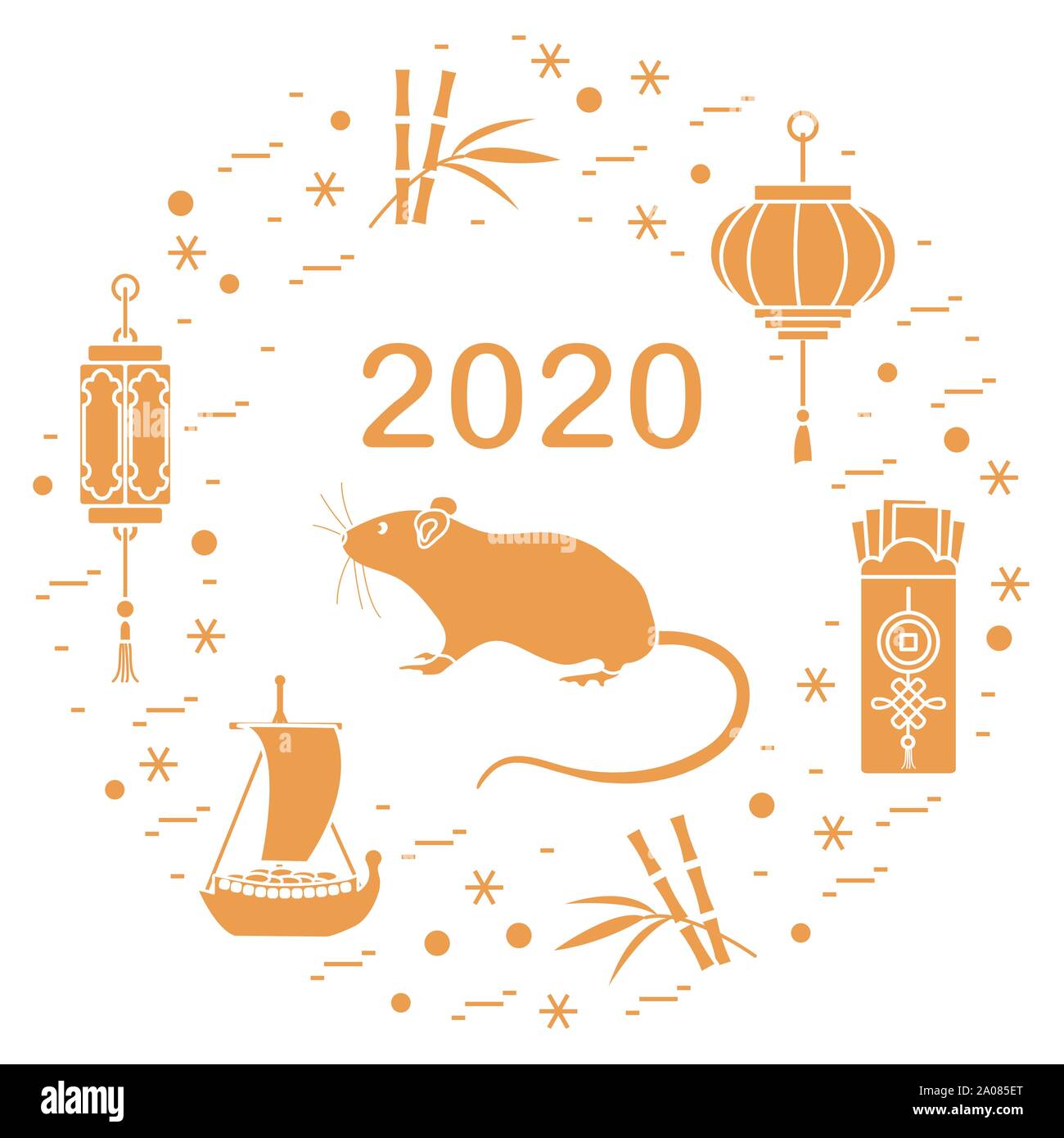 Happy new year. Vector illustration with 2020 year numbers, rat ...