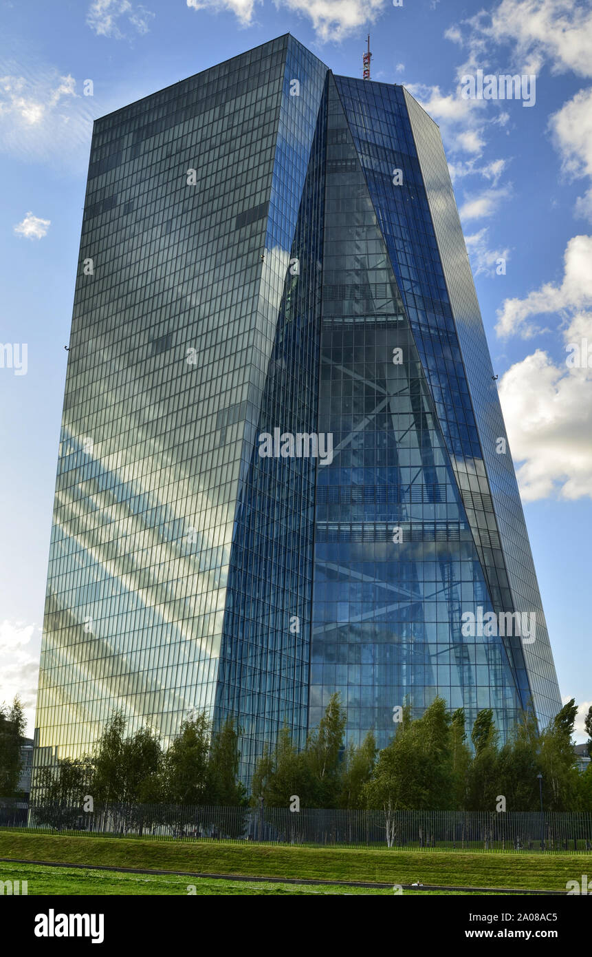 Frankfurt am Main, Germany. August 2019. The ECB tower, the new ...