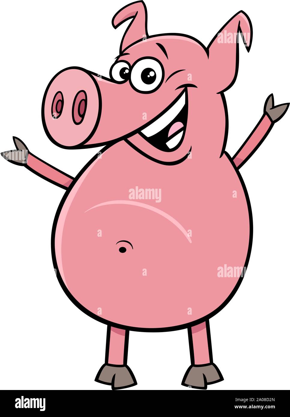 Cartoon Illustration of Happy Comic Pig Farm Animal Character Stock ...
