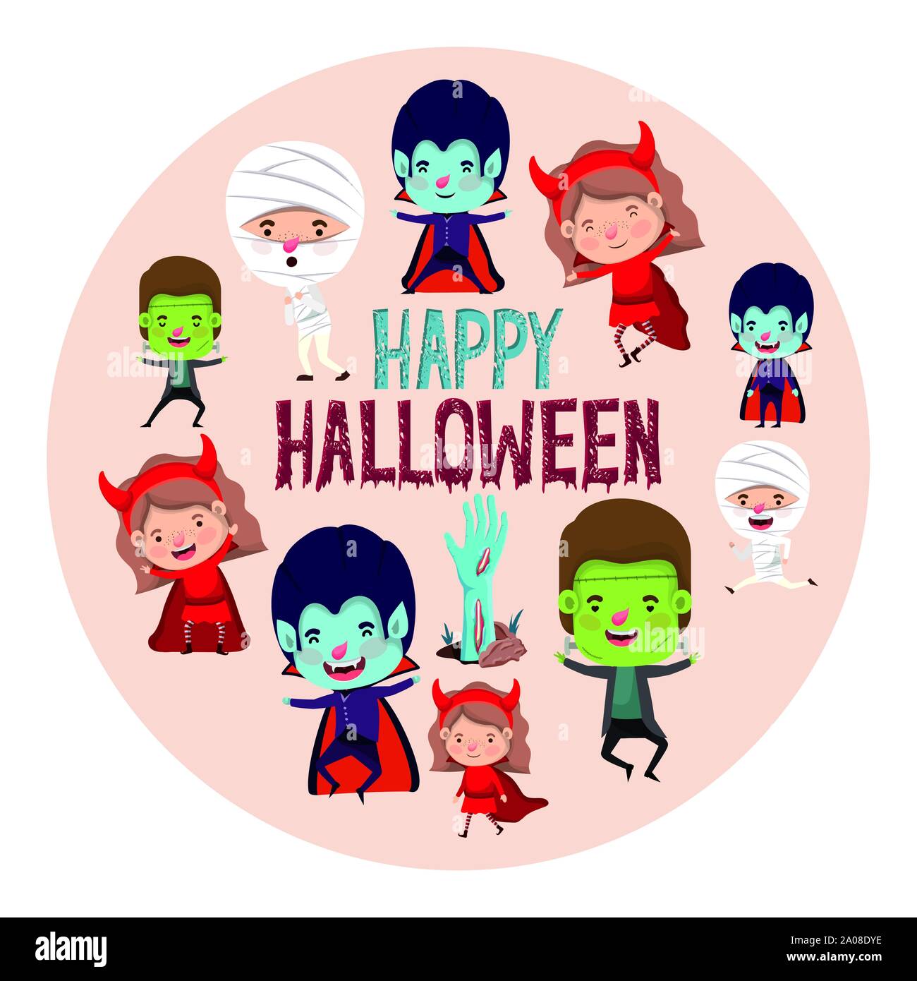 circle with set of little kids costumes characters Stock Vector Image ...