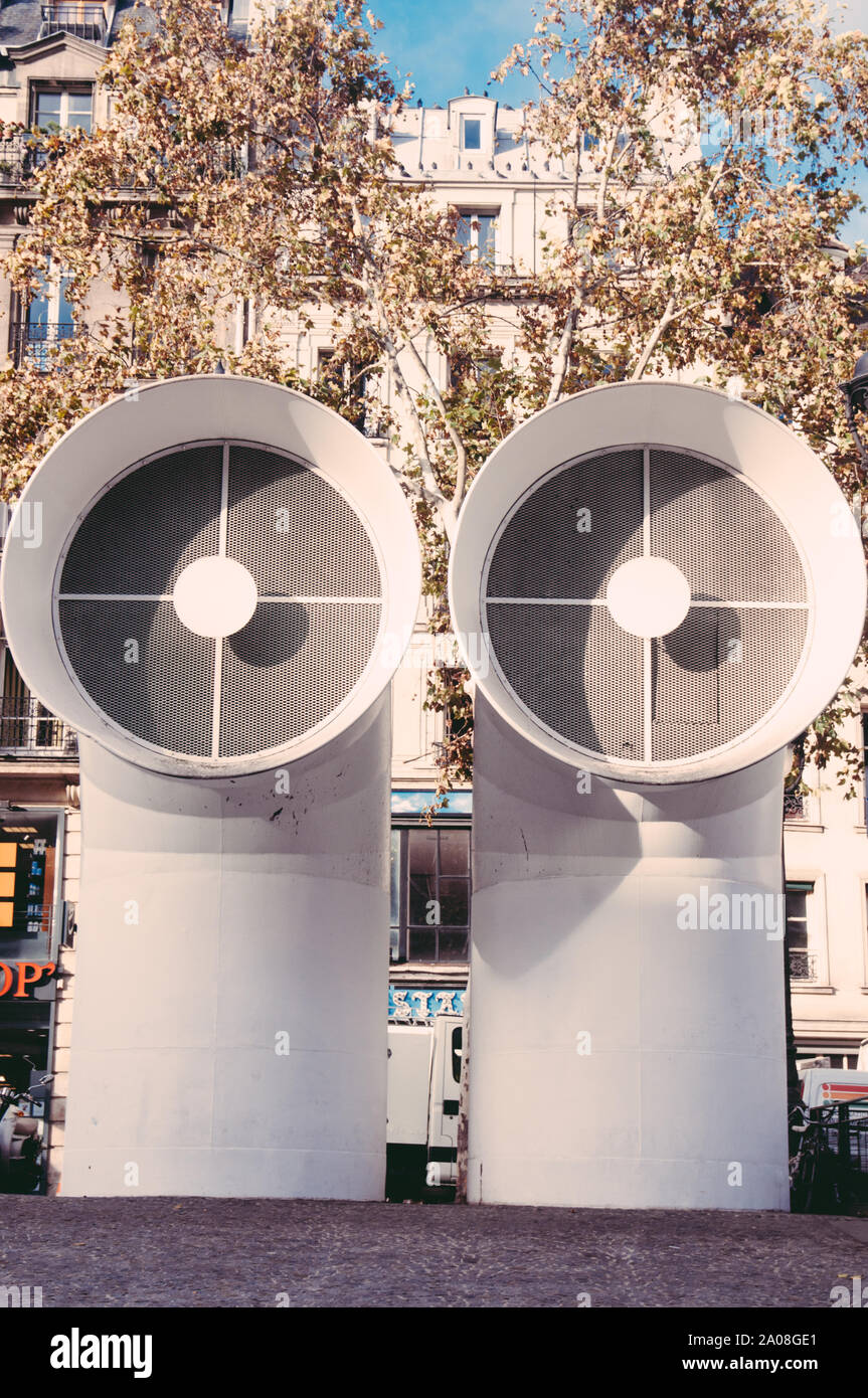 Air conditioning funnels of the Centre Georges Pompidou Paris France ...