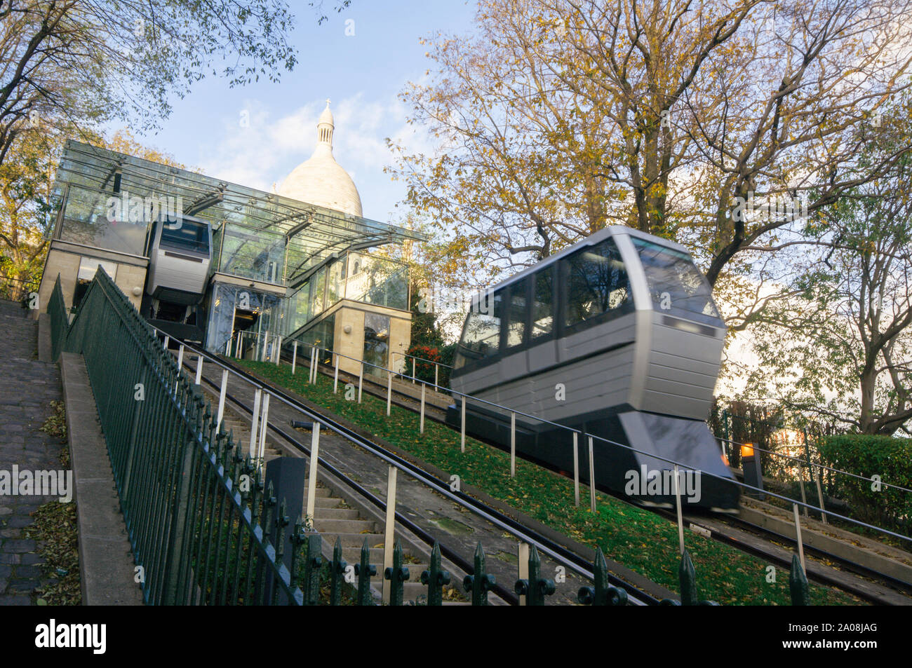 Montmartre cable car and down stairs Paris france Stock Photo - Alamy