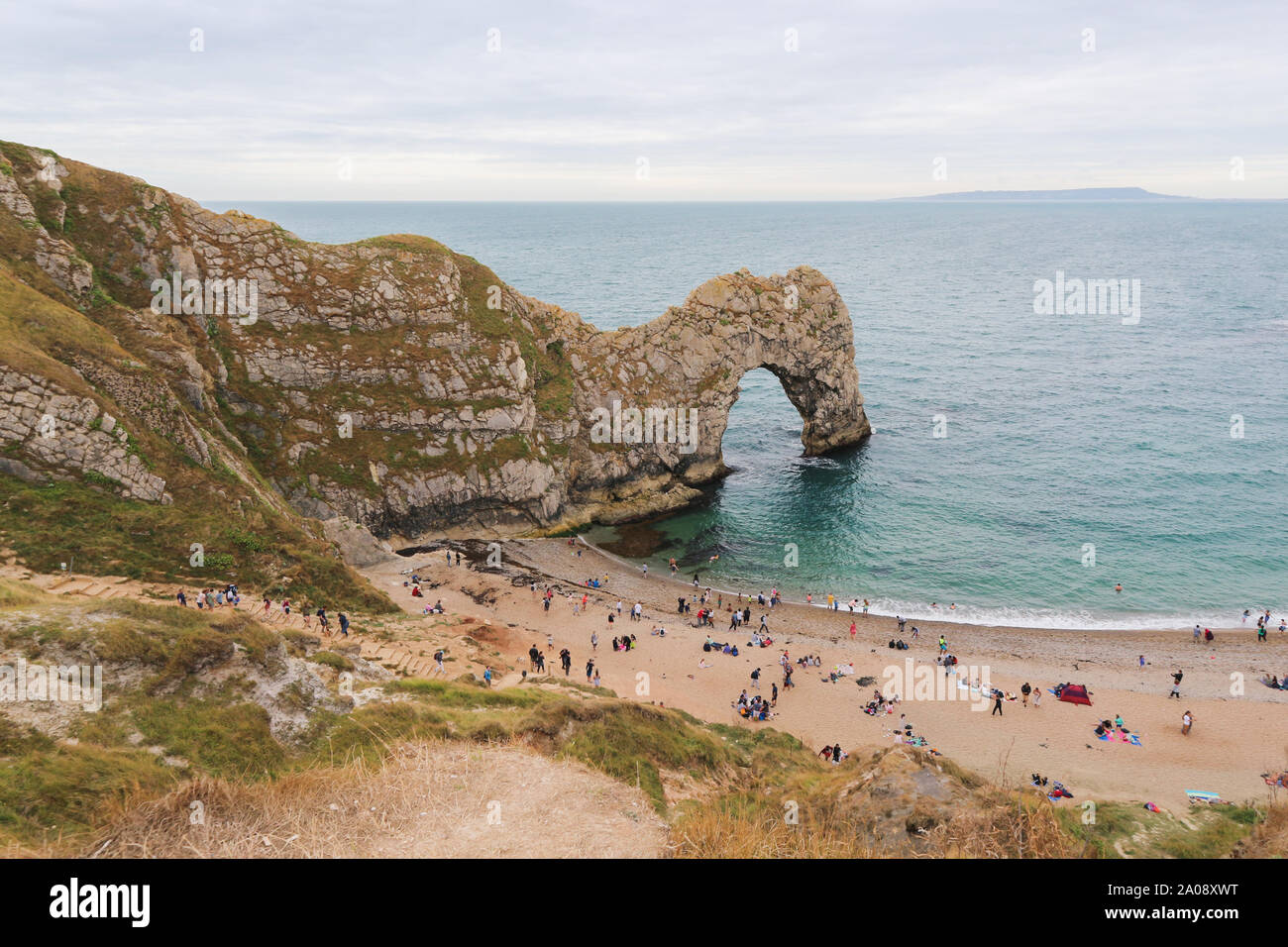 Dorset`s Durdle door, beautiful rock formation on the English shore ...