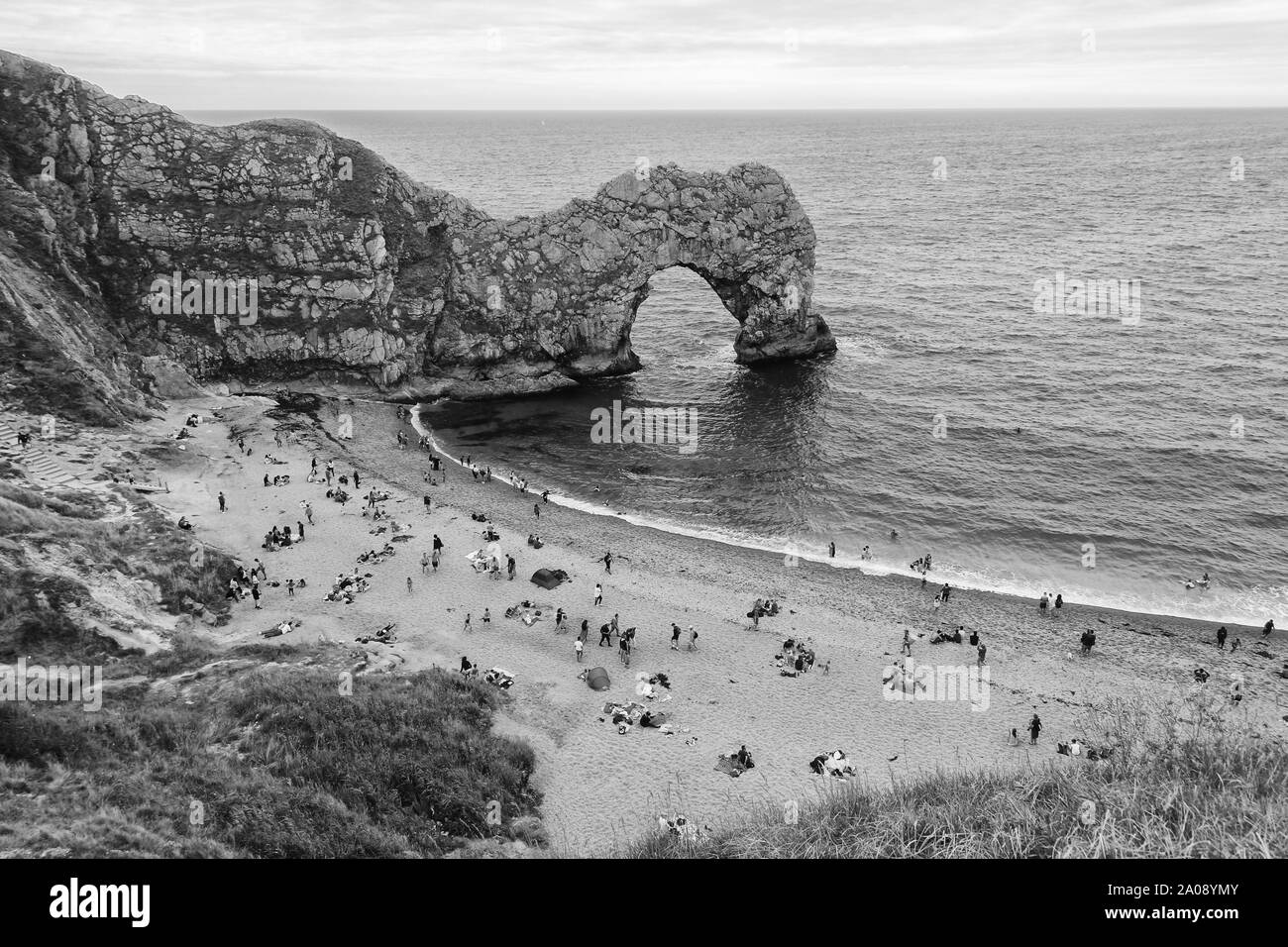 Dorset`s Durdle door, beautiful rock formation on the English shore ...