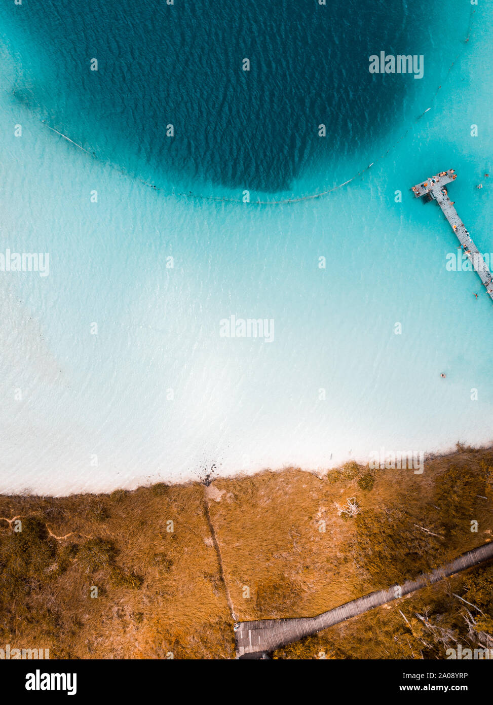 Drone view of Kaan Luum lagoon is located in Tulum, Quintana Roo in ...