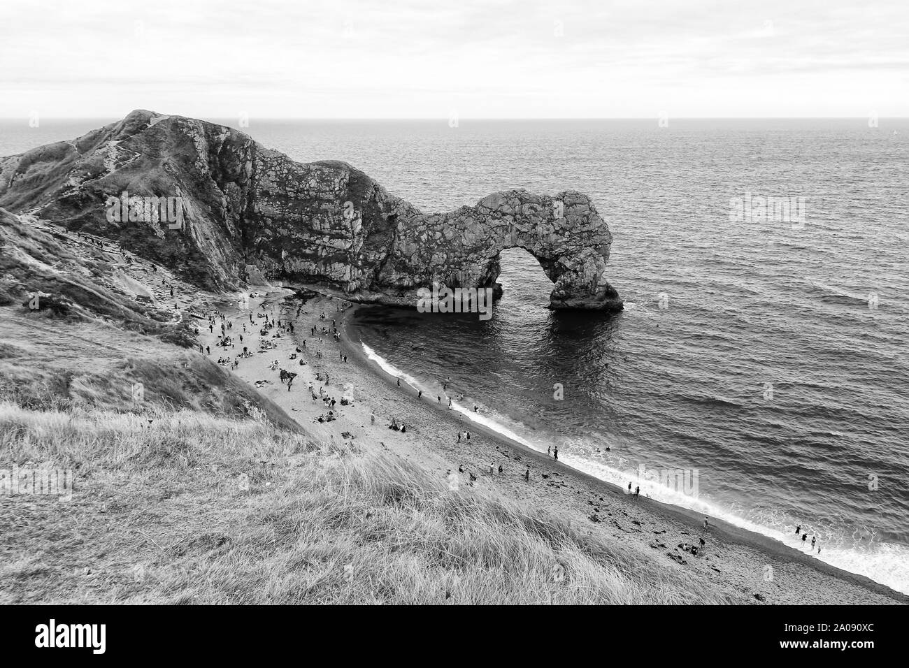 Dorset`s Durdle door, beautiful rock formation on the English shore ...