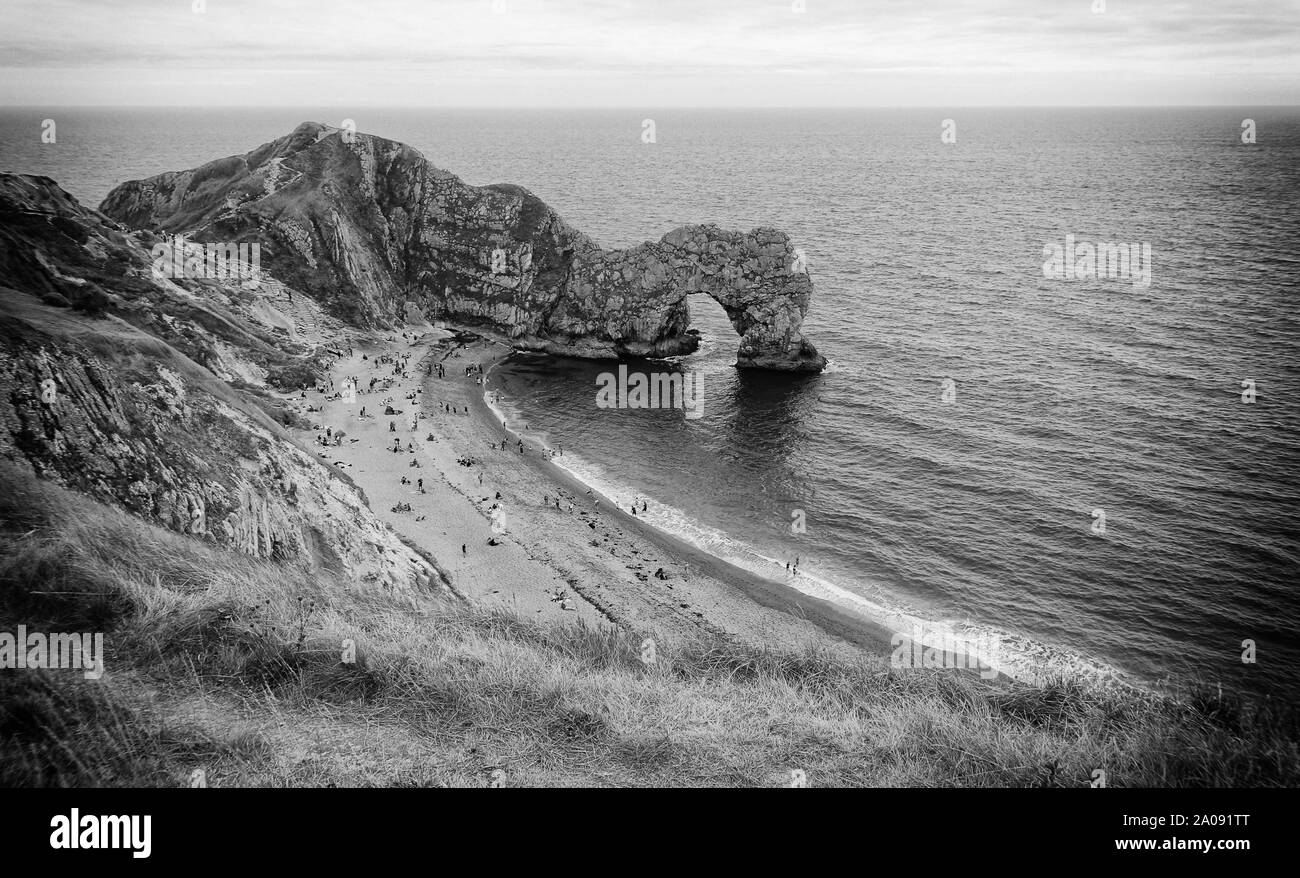 Dorset`s Durdle door, beautiful rock formation on the English shore ...