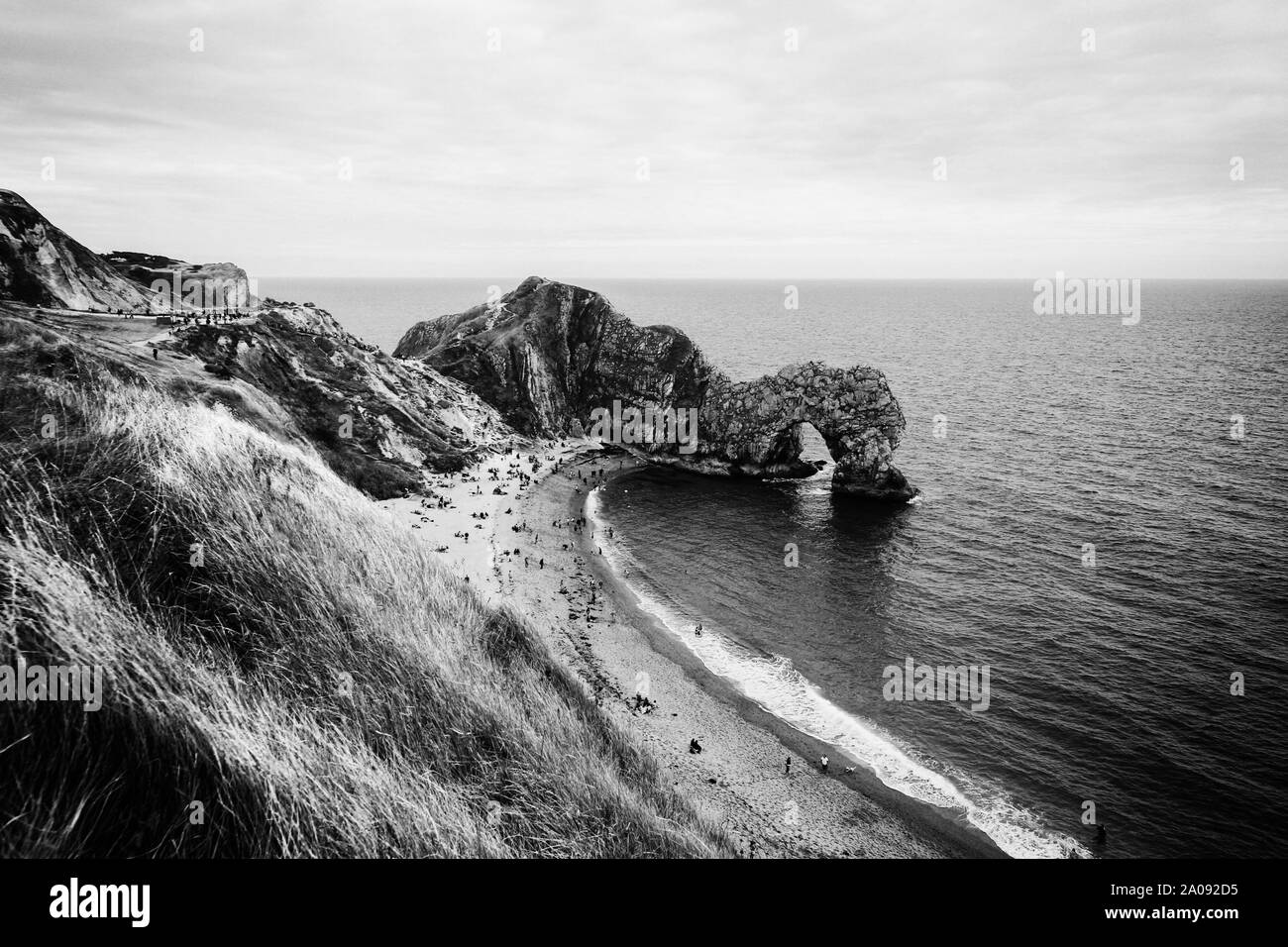Dorset`s Durdle door, beautiful rock formation on the English shore ...